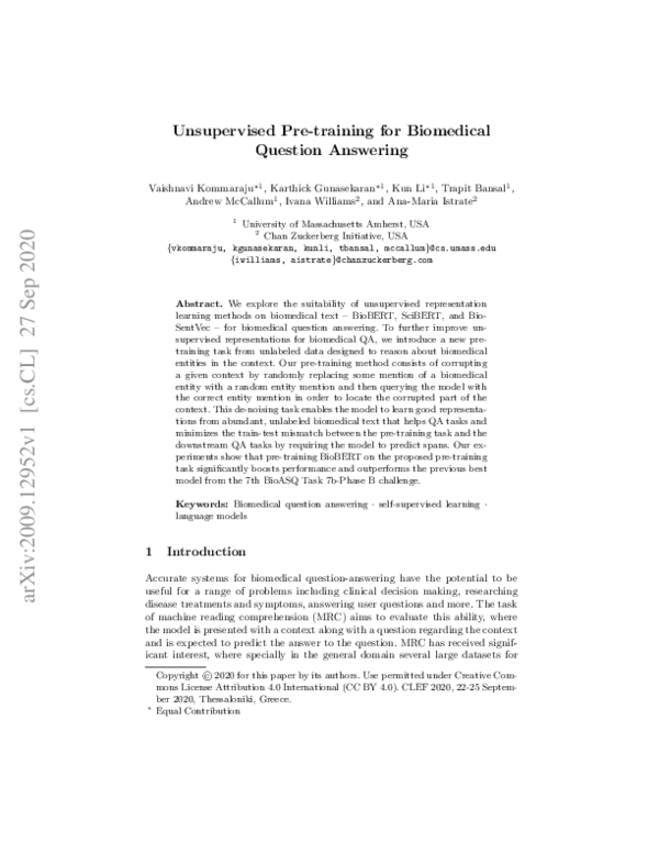 (PDF) Unsupervised Pre-training for Biomedical Question Answering ...
