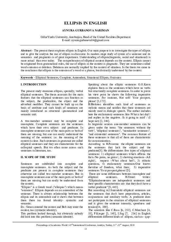 (PDF) ELLIPSIS IN ENGLISH