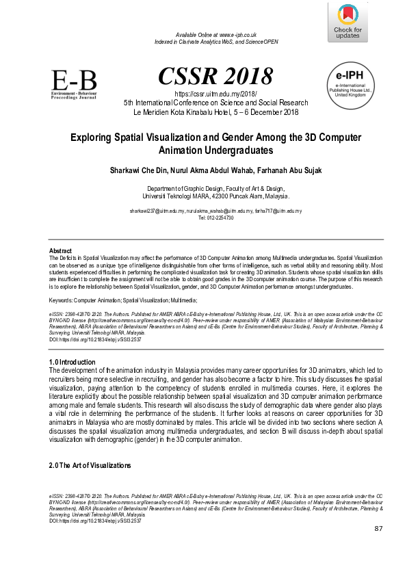 Pdf Exploring Spatial Visualization And Gender Among The 3d Computer Animation Undergraduates
