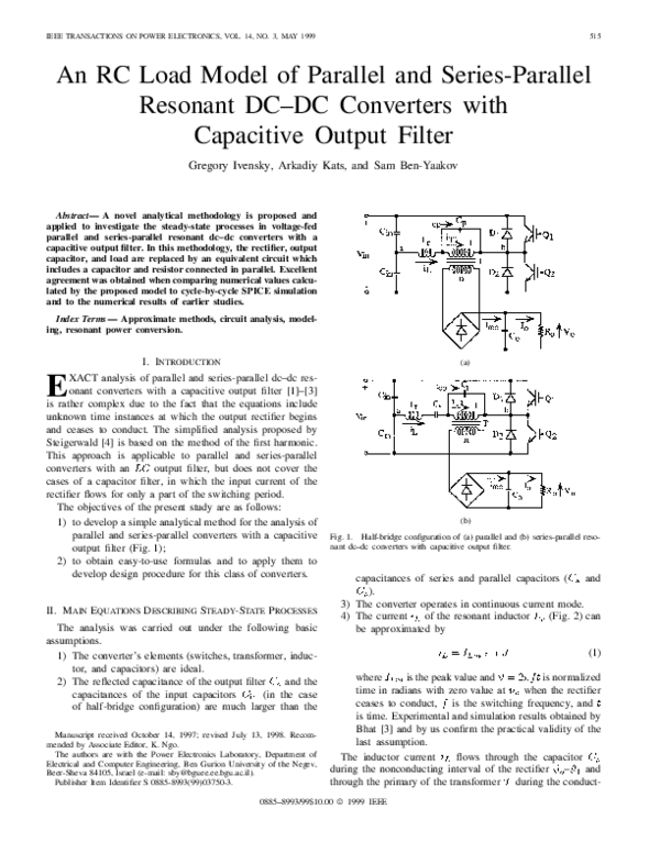Pdf An Rc Load Model Of Parallel And Series Parallel Resonant Dc Dc Converters With Capacitive