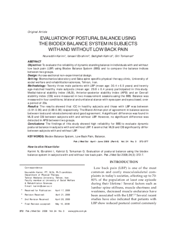 (PDF) Evaluation of postural balance using the biodex balance system in ...