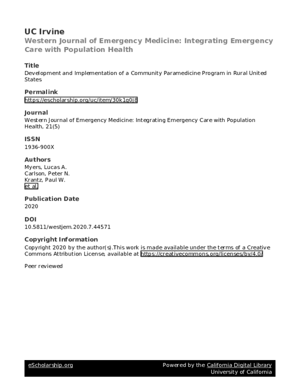 (PDF) Development and Implementation of a Community Paramedicine ...