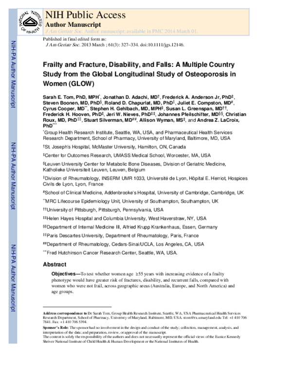 (PDF) Frailty and Fracture, Disability, and Falls: A Multiple Country ...