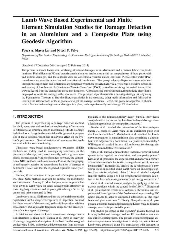 (PDF) Lamb Wave Based Experimental and Finite Element Simulation Studies for Damage Detection in ...