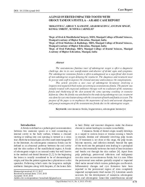 (PDF) A Linguoverted Impacted Tooth with Orocutaneous Fistula – a Rare ...