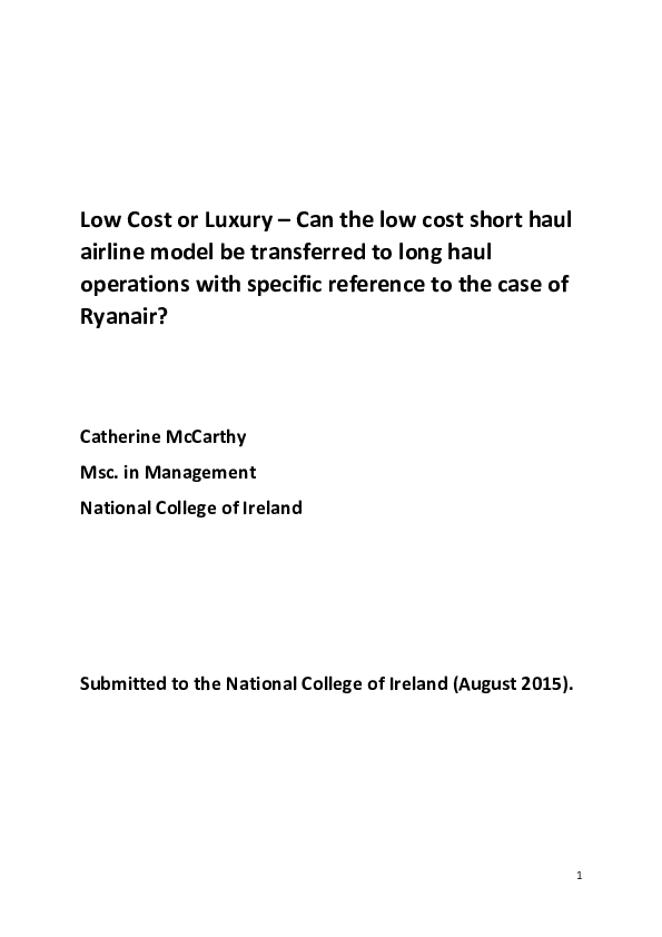 (PDF) Low Cost or Luxury – Can the low cost short haul airline model be ...