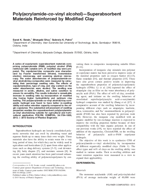 (PDF) Poly(acrylamide- co -vinyl alcohol)-Superabsorbent materials ...