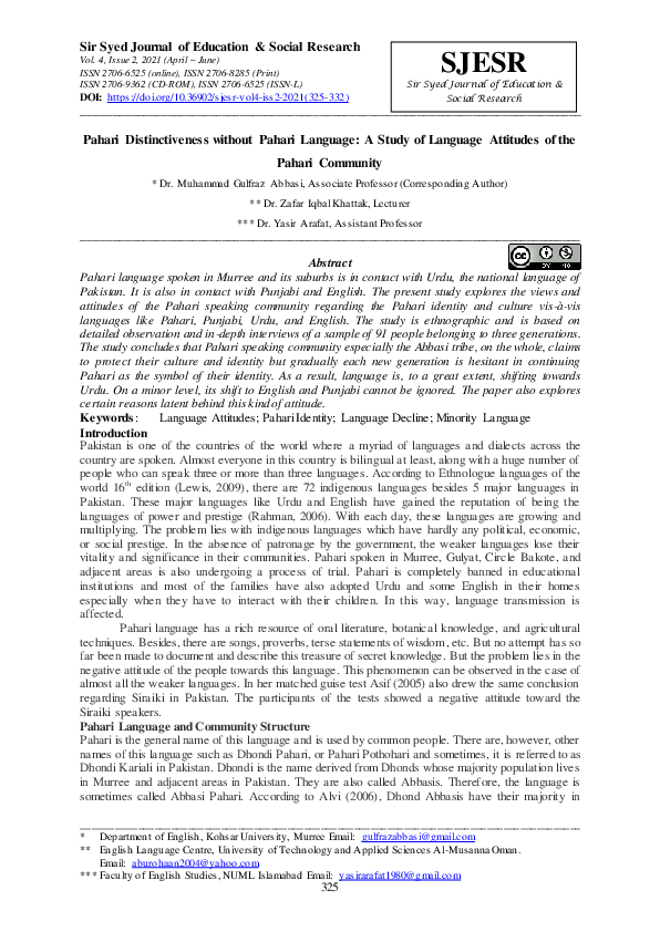 (PDF) Pahari Distinctiveness without Pahari Language: A Study of ...