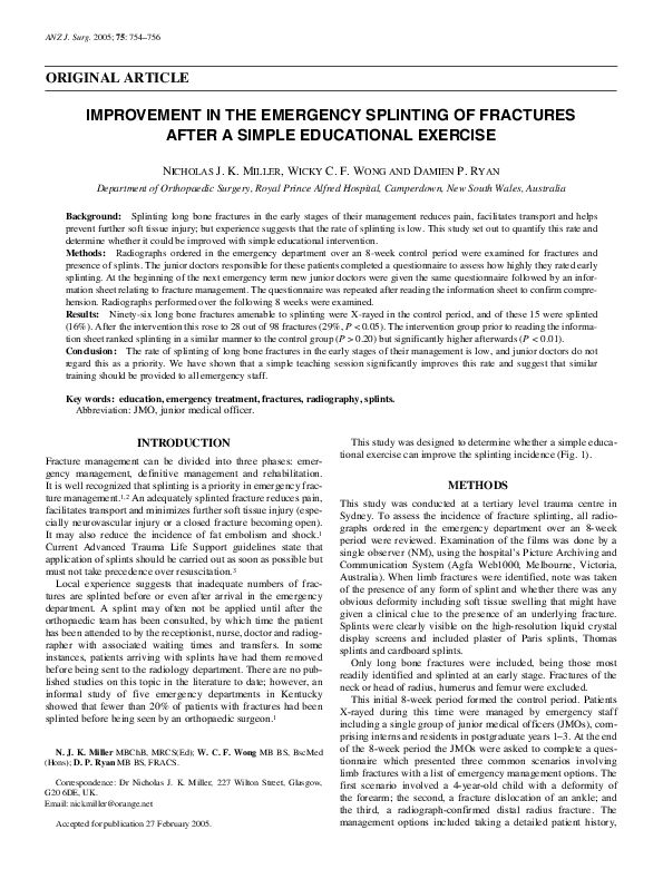 (PDF) Improvement in the emergency splinting of fractures after a ...