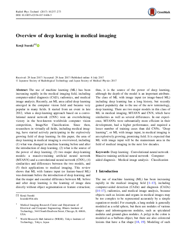 (PDF) Overview of deep learning in medical imaging