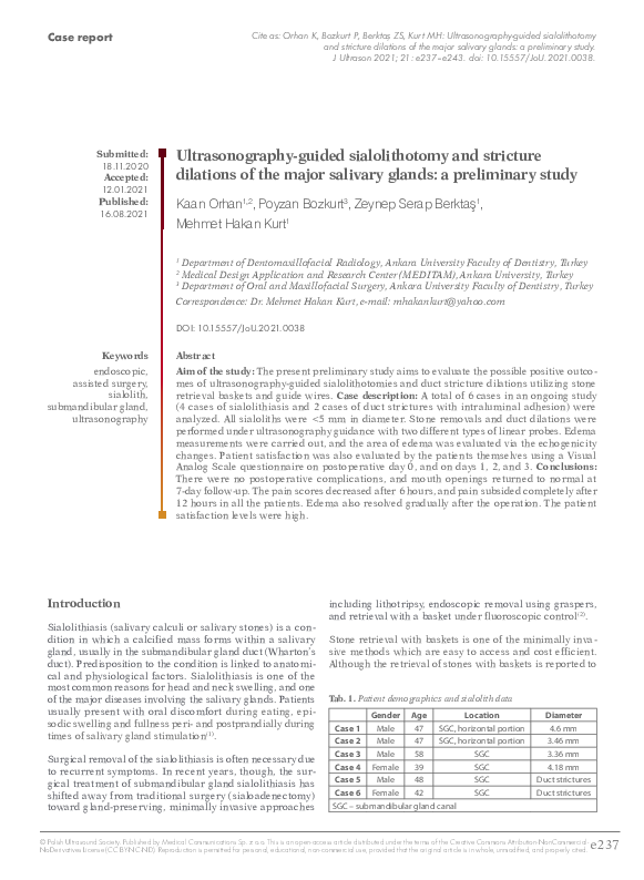 (PDF) Ultrasonography-guided sialolithotomy and stricture dilations of ...
