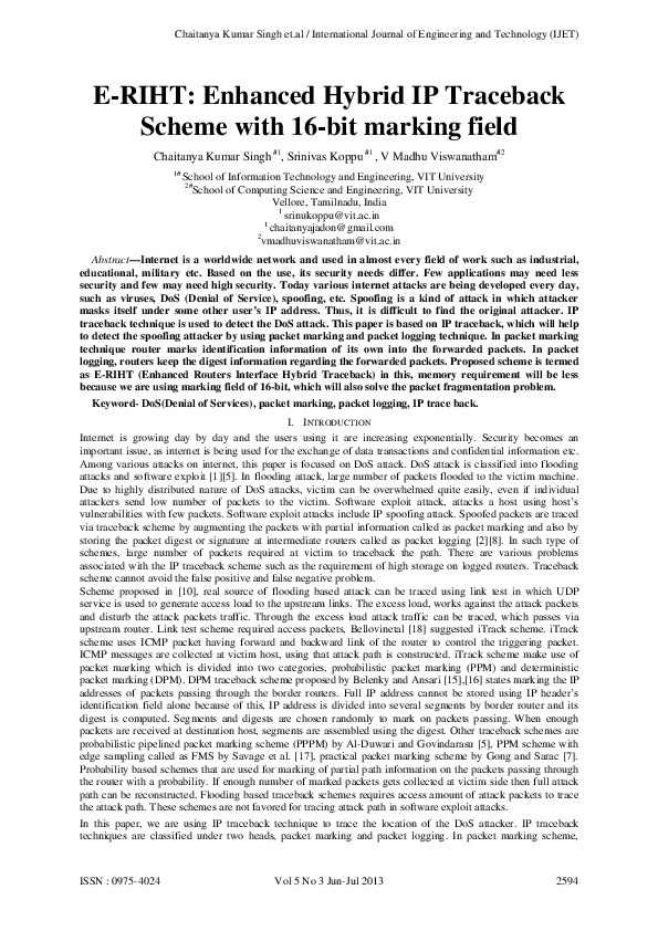 (PDF) Enhanced Hybrid IP Traceback for Spoofing Detection