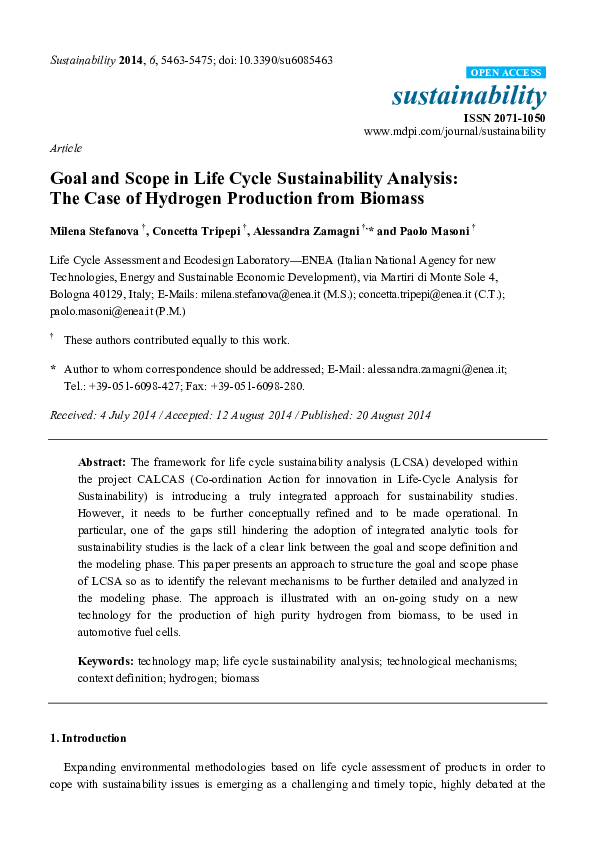 (PDF) Goal and Scope in Life Cycle Sustainability Analysis: The Case of ...