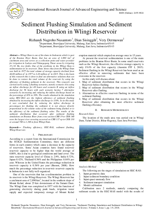 (PDF) Sediment Flushing Simulation and Sediment Distribution in Wlingi Reservoir