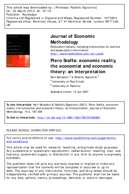 (PDF) Piero Sraffa: economic reality, the economist and economic theory ...