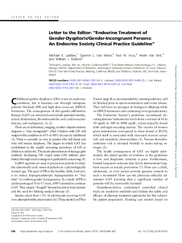 (PDF) Letter to the Editor: “Endocrine Treatment of Gender-Dysphoric ...