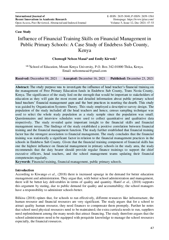 (PDF) Influence of Financial Training Skills on Financial Management in ...