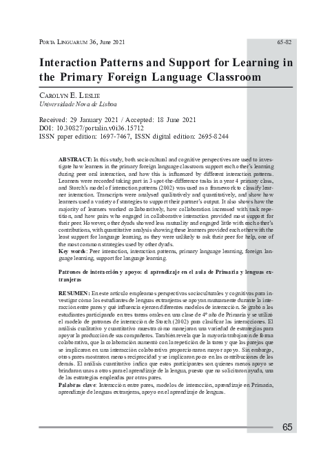 (PDF) Interaction patterns and support for learning in the primary ...