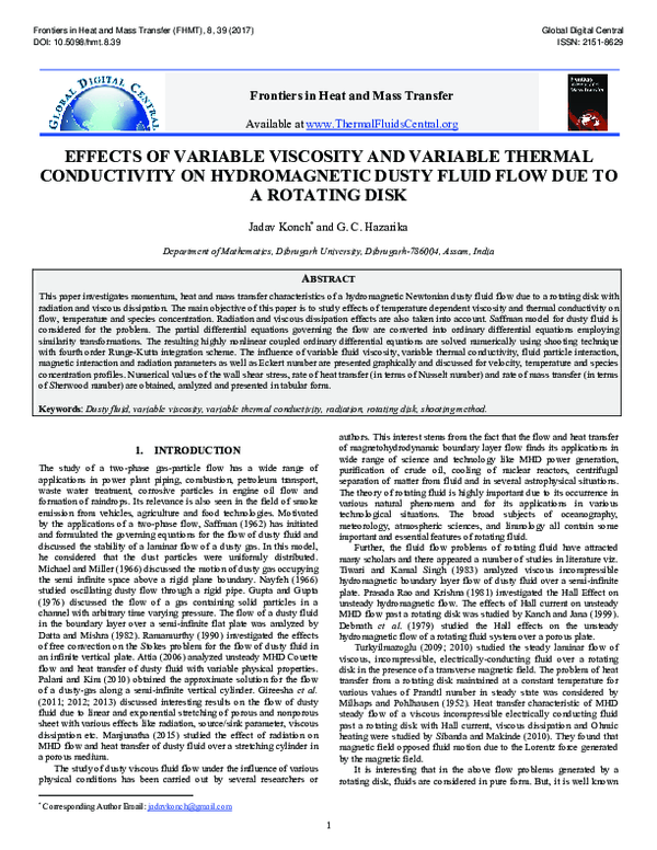 Pdf Effects Of Variable Viscosity And Variable Thermal Conductivity