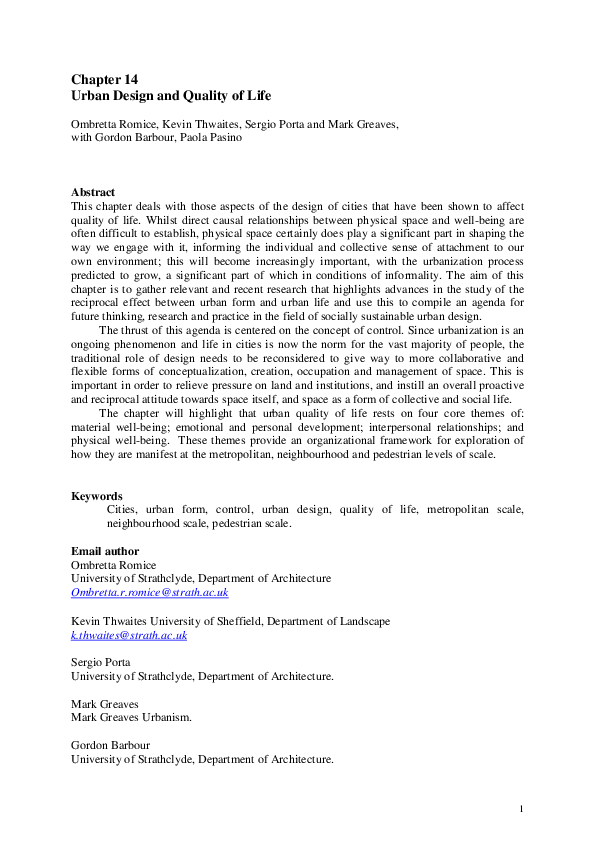 (PDF) Urban Design and Quality of Life