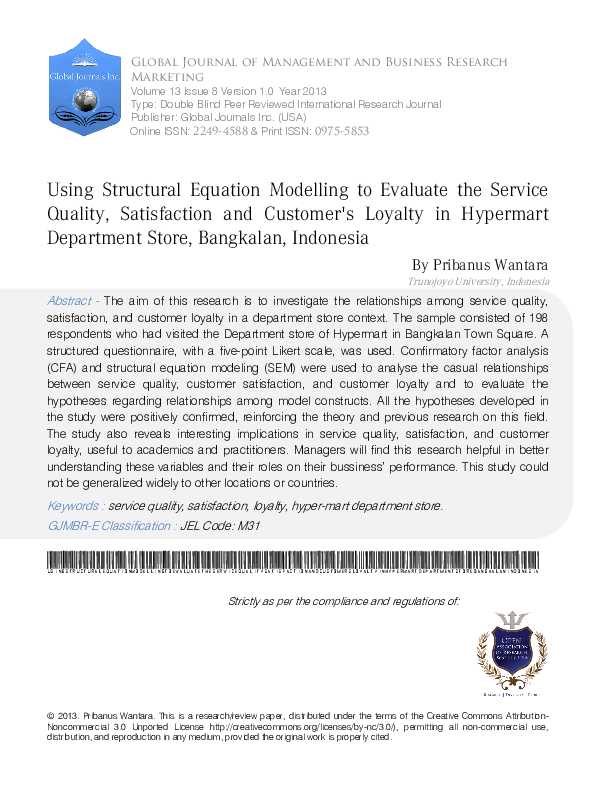 Pdf Using Structural Equation Modelling To Evaluate The Service Quality Satisfaction And