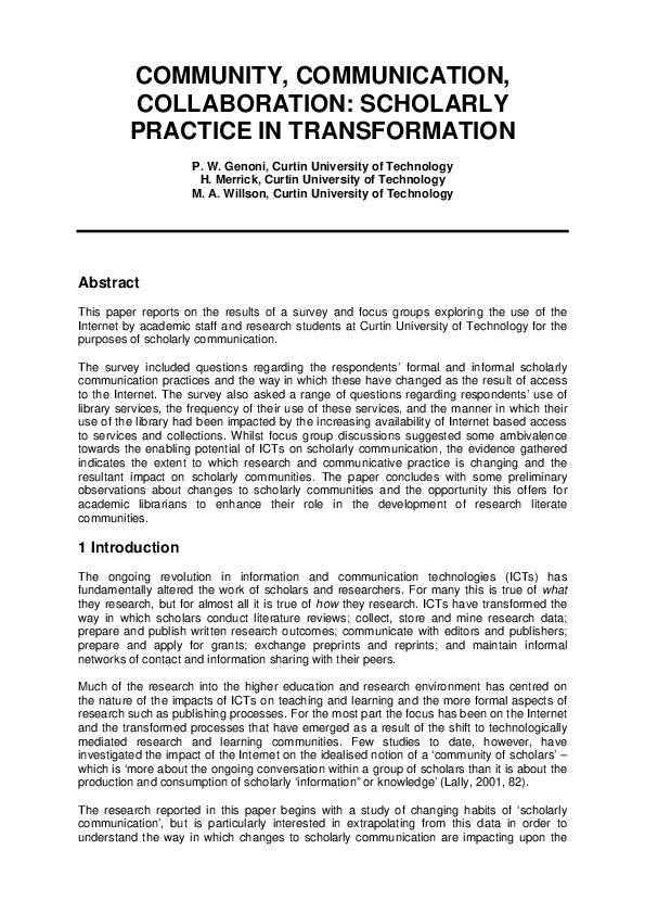 (PDF) Community, communication, collaboration: scholarly practice in ... (PDF) Community, communication, collaboration: scholarly practice in ...