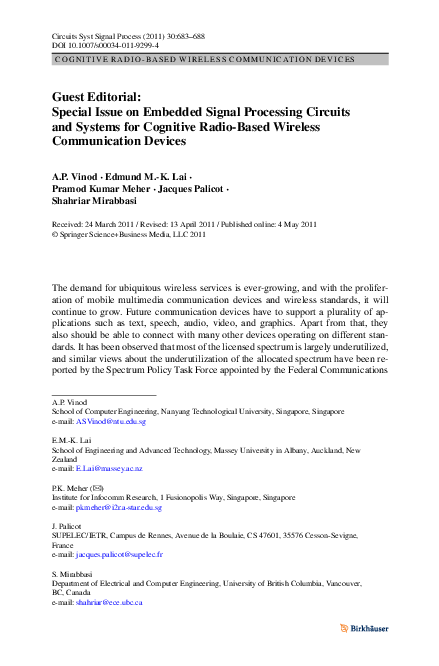 (PDF) Guest Editorial: Special Issue on Embedded Signal Processing ...