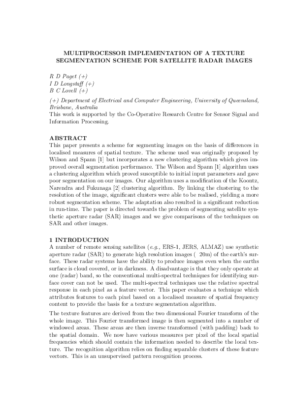 Pdf Multiprocessor Implementation Of A Texture Segmentation Scheme