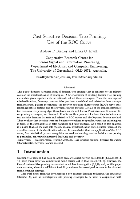 (PDF) Cost-sensitive decision tree pruning: Use of the roc curve