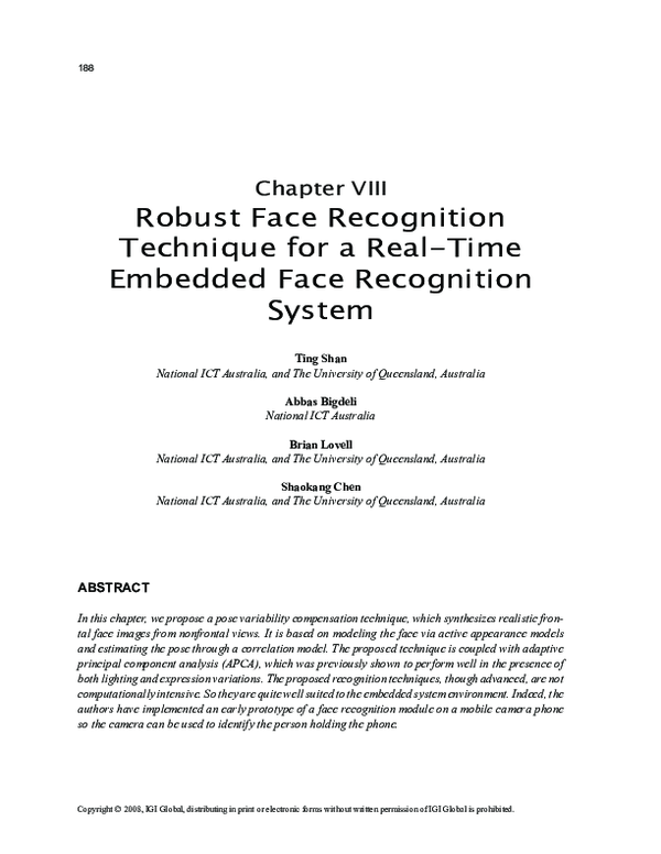 (PDF) Robust Face Recognition Technique for a Real-Time Embedded Face Recognition System