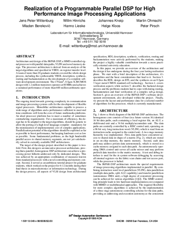 (PDF) Realization of a programmable parallel DSP for high performance image processing applications