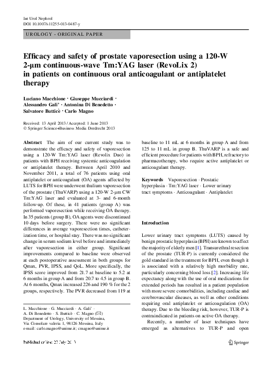 (PDF) Efficacy and safety of prostate vaporesection using a 120-W 2-μm ...