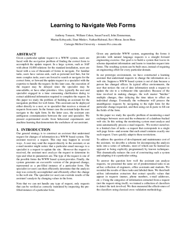 (PDF) Learning to Navigate Web Forms