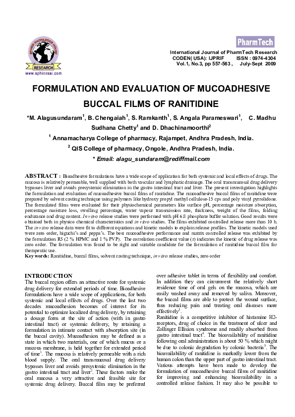 (PDF) Formulation and evaluation of mucoadhesive buccal patch of ...
