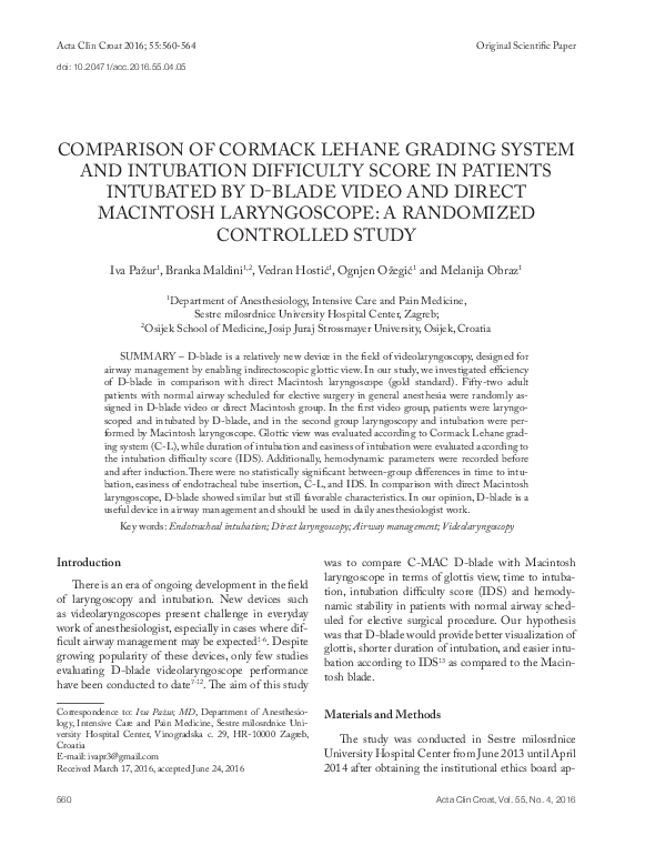 (PDF) Comparison of Cormack Lehane Grading System and Intubation ...