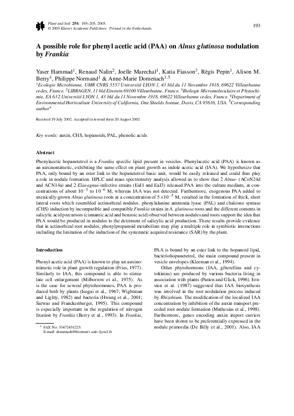 (PDF) A possible role for phenyl acetic acid (PAA) on Alnus glutinosa ...