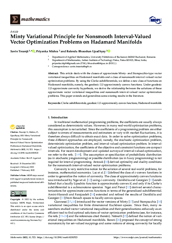 (PDF) Minty Variational Principle for Nonsmooth Interval-Valued Vector ...