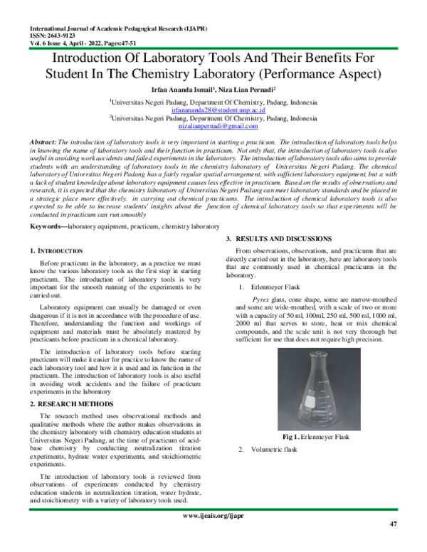 (PDF) Introduction Of Laboratory Tools And Their Benefits For Student In The Chemistry ...
