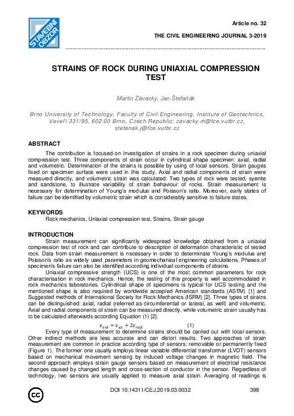 (PDF) Strains of Rock During Uniaxial Compression Test