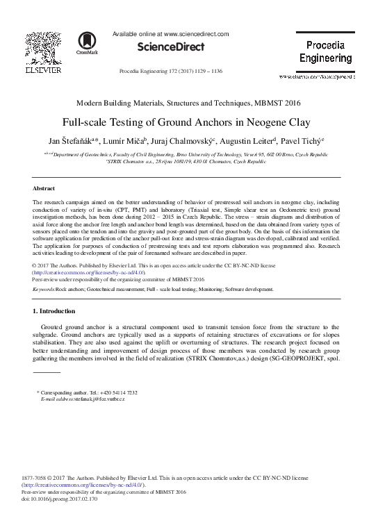 (PDF) Full-scale Testing of Ground Anchors in Neogene Clay