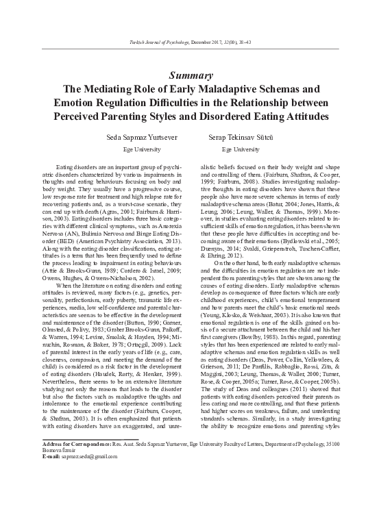 (PDF) The Mediating Role of Early Maladaptive Schemas and Emotion Regulation Difficulties in the ...