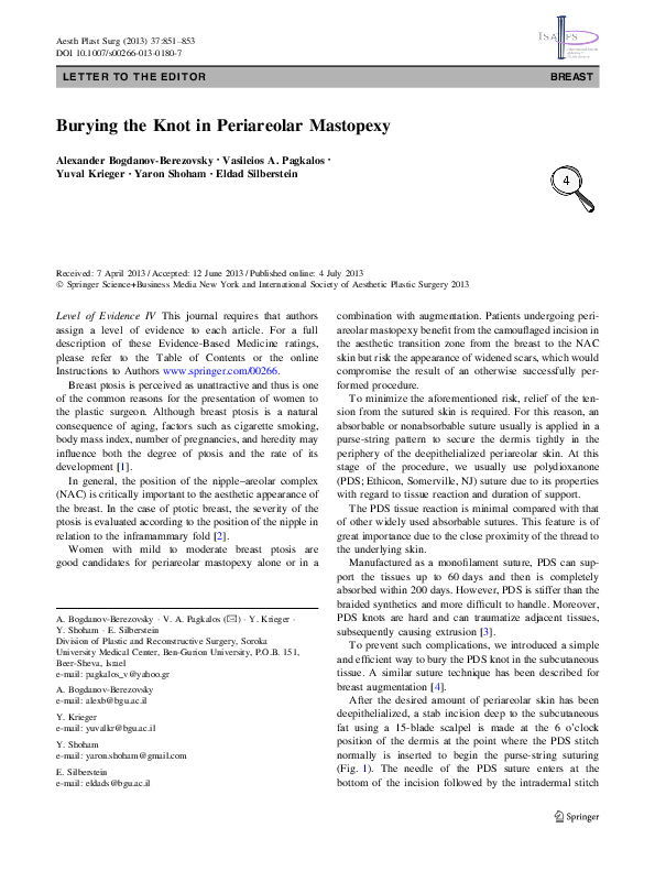 (PDF) Burying the Knot in Periareolar Mastopexy