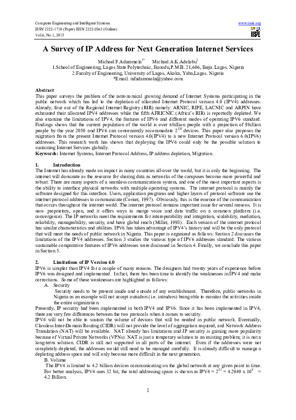 (PDF) A Survey of IP Address for Next Generation Internet Services