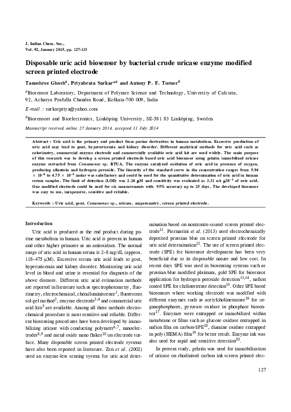 (PDF) Disposable uric acid biosensor by bacterial crude uricase enzyme ...