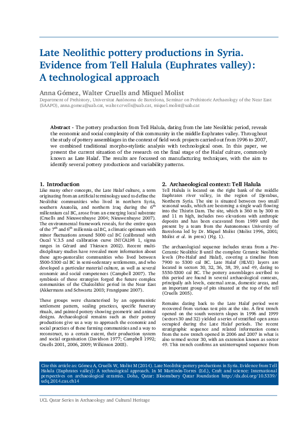(PDF) Late Neolithic pottery productions in Syria. Evidence from Tell ...