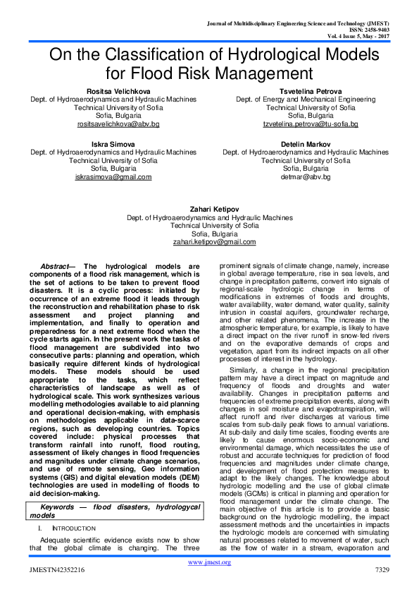 (PDF) On the Classification of Hydrological Models for Flood Risk ...