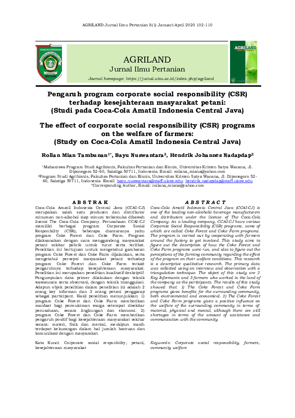 (PDF) Pengaruh program corporate social responsibility (CSR) terhadap ...