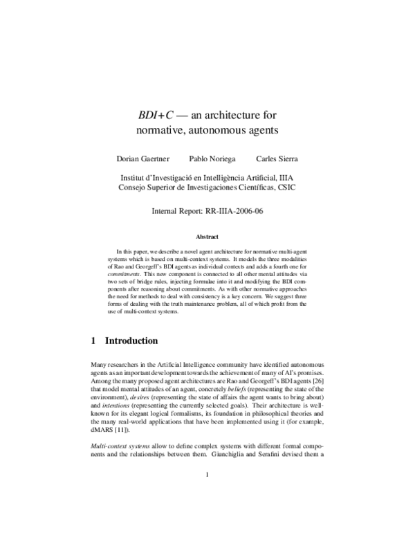 (PDF) BDI+ C—an architecture for normative, autonomous agents | Pablo Noriega - Academia.edu