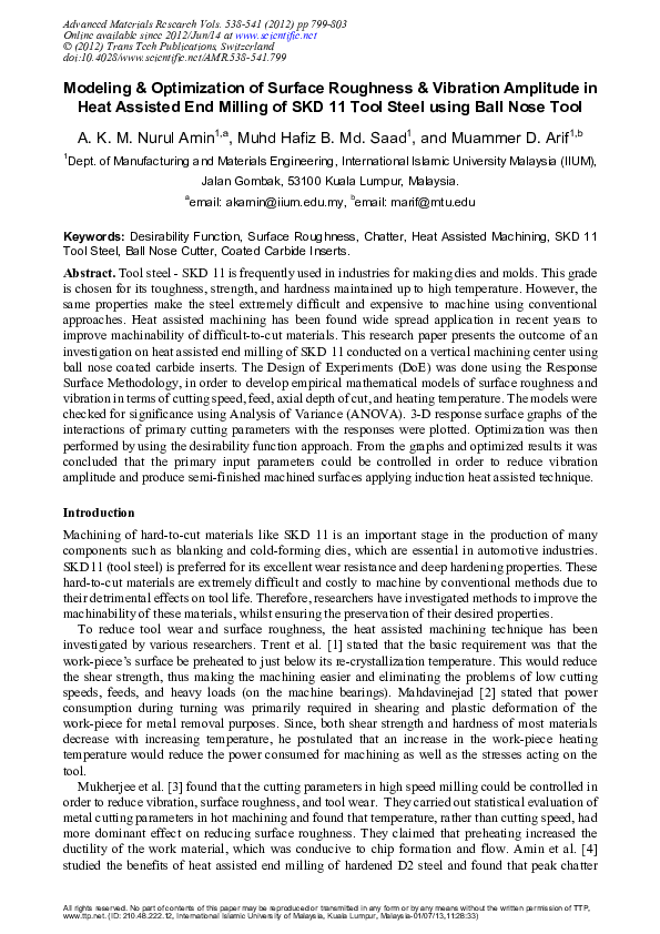 Pdf Modeling And Optimization Of Surface Roughness And Vibration Amplitude In Heat Assisted End
