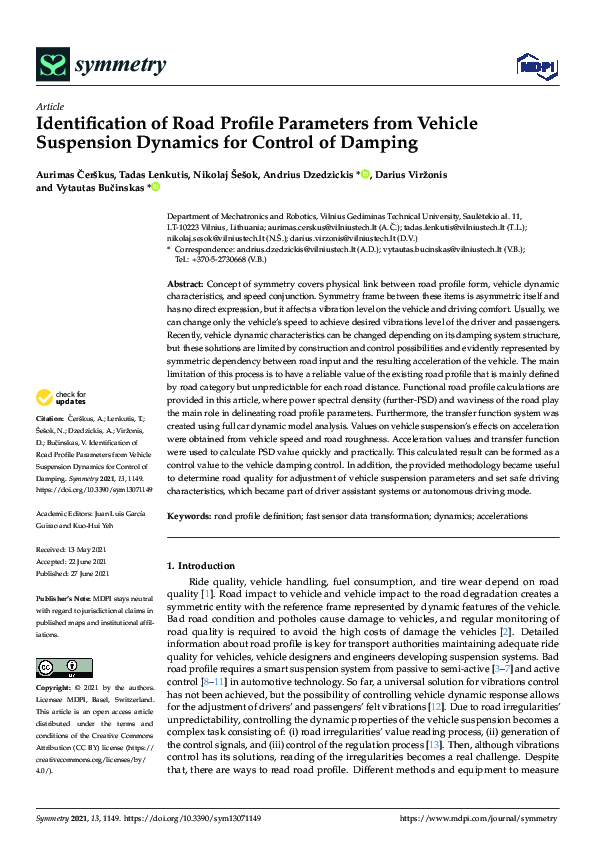 (PDF) Identification of Road Profile Parameters from Vehicle Suspension ...